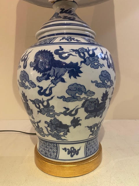 Blue & White Ceramic Lamp Base and Shade – Inside Out Design